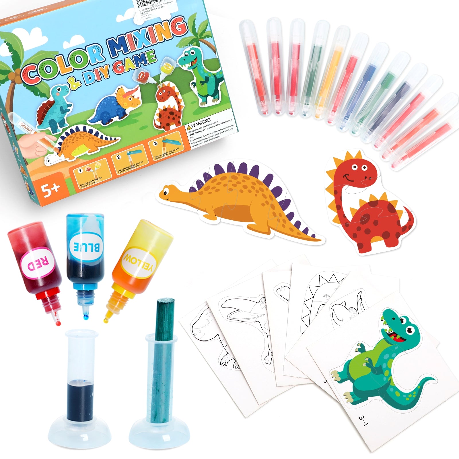 Dinosaur Color Science Activity DIY Puzzle Painting Crafts for Ages 5 ...
